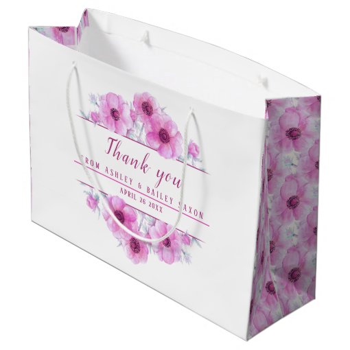 Wedding pink flowers thank you large gift bag | Zazzle