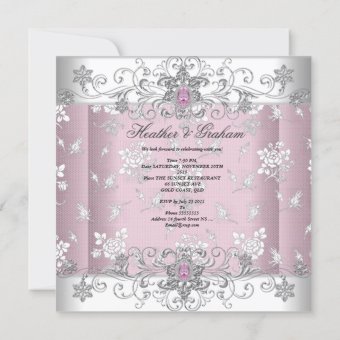 Wedding Pink Silver White Diamond Jewel Lace Invitation | Zazzle