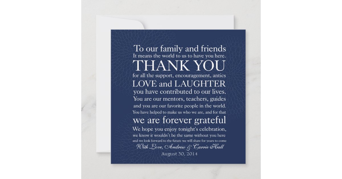 Wedding Place Setting Place Card Thank You Message | Zazzle