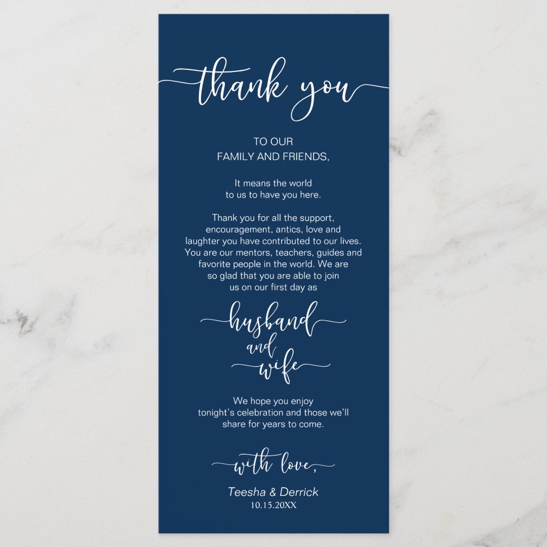 Wedding Place Setting Thank You, Navy Blue, Card | Zazzle