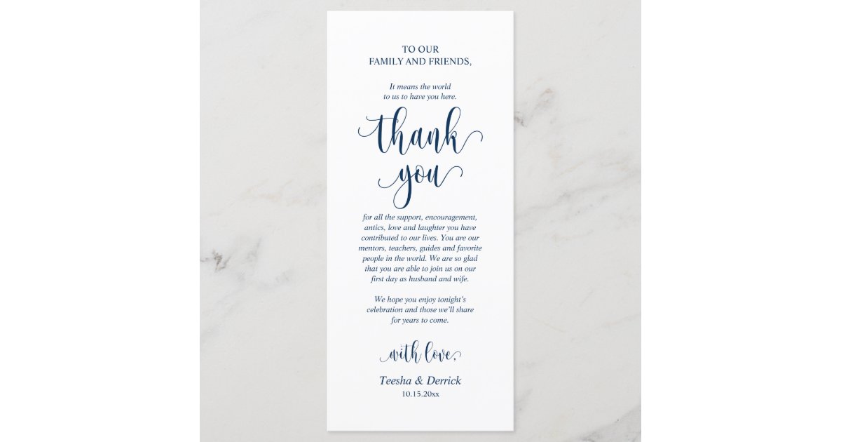 Wedding Place Setting Thank You, Navy Blue Card | Zazzle