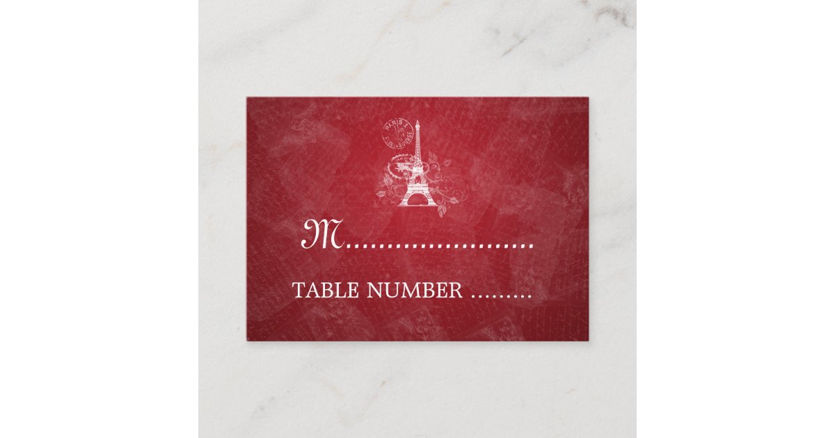 Wedding Placecards Romantic Paris Red | Zazzle