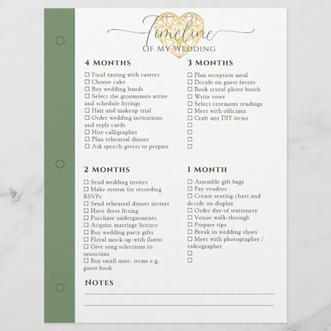 Wedding Planner 4 Months - 1 Week Timeline Page | Zazzle
