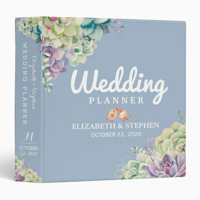 Wedding Planner Chic Watercolor Succulent Plants 3 Ring Binder | Zazzle