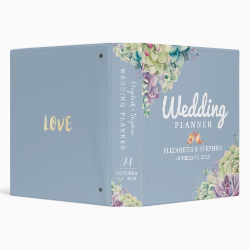 Wedding Planner Chic Watercolor Succulent Plants 3 Ring Binder | Zazzle