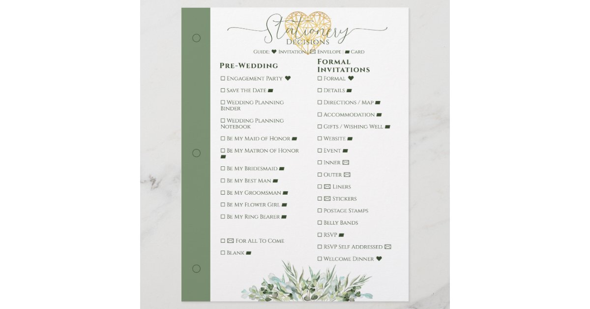 Wedding Planner Stationery Decision Binder Page | Zazzle