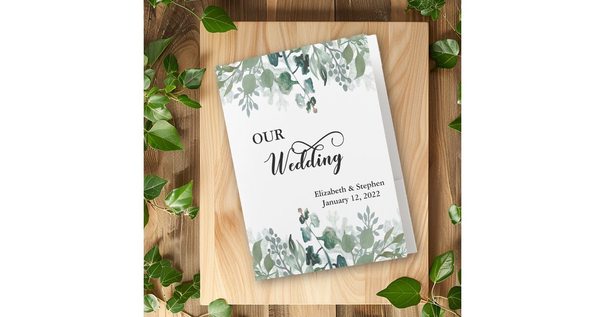 Wedding Planning Information Foliage Leaves Pocket Folder | Zazzle