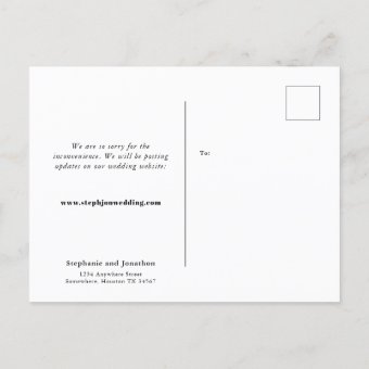 Wedding Postpone Update Typographical Black White Announcement Postcard ...