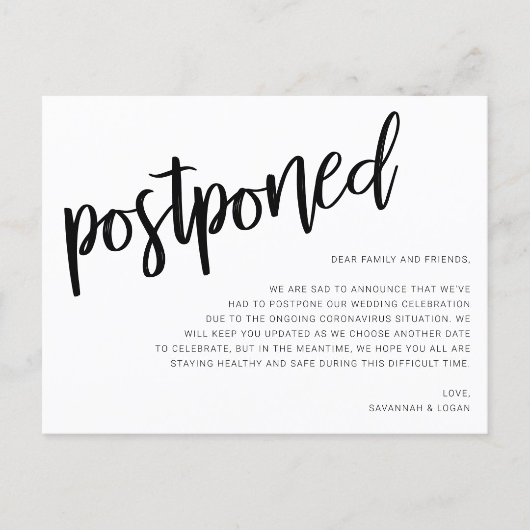 Wedding Postponement Announcement Postcard | Zazzle