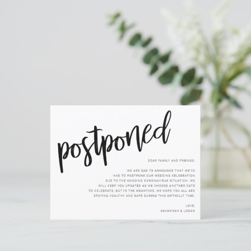 Wedding Postponement Announcement Postcard | Zazzle
