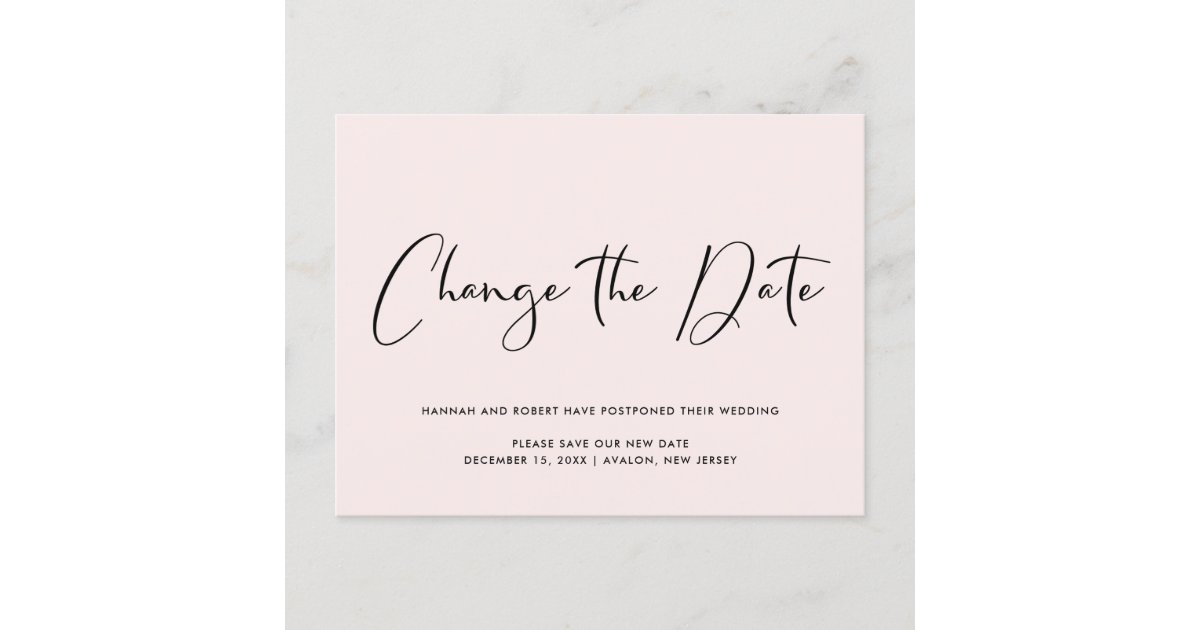Wedding Postponement Change of Date Light Pink Announcement Postcard ...