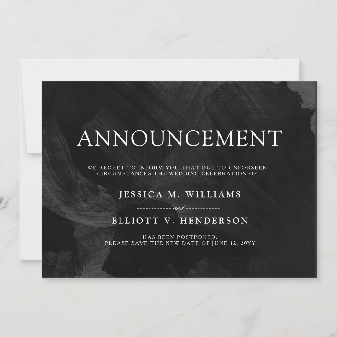 Wedding Postponement Message Formal Black Invitation | Zazzle