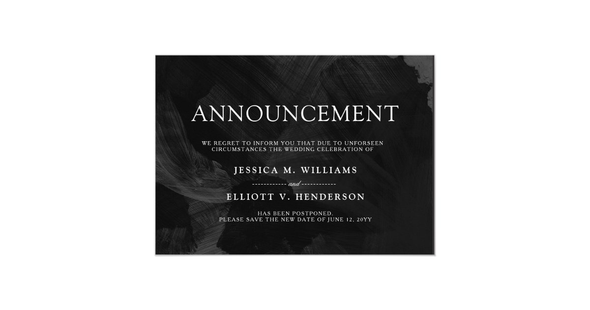 Wedding Postponement Message Formal Black Invitation | Zazzle.com