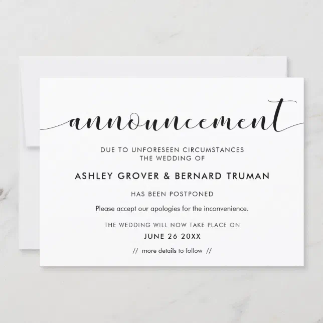 Wedding postponement New Date announcement card | Zazzle