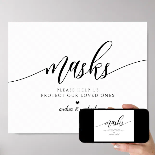 Wedding PPE Masks Social Distancing Sign | Zazzle