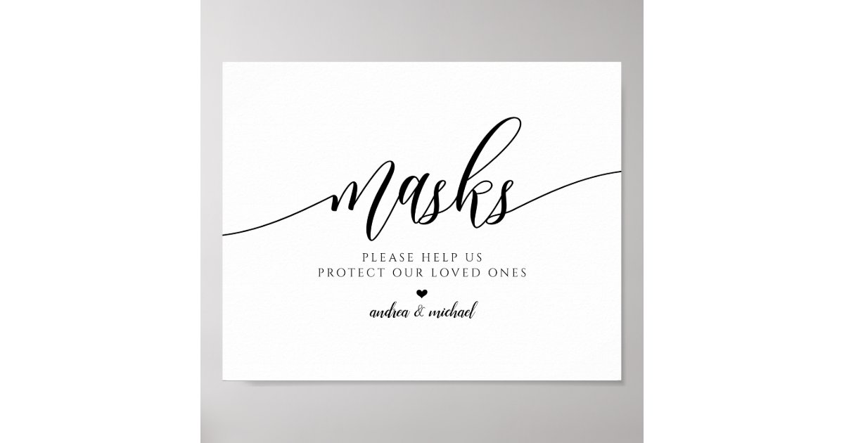 Wedding PPE Masks Social Distancing Sign | Zazzle