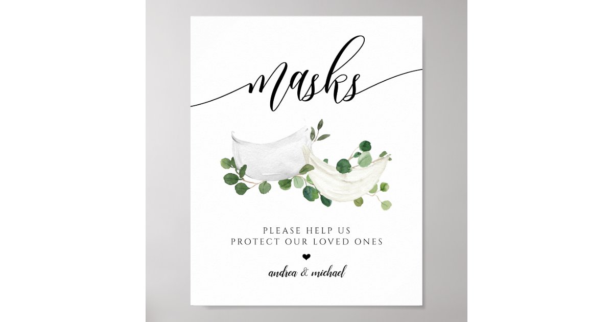 Wedding PPE Masks Social Distancing Watercolor Poster | Zazzle