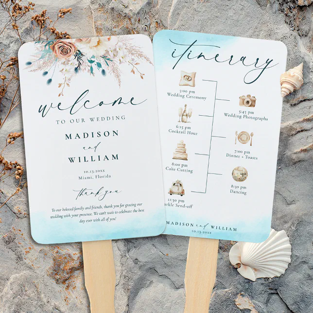 Wedding Program Beach Destination Hand Fan | Zazzle