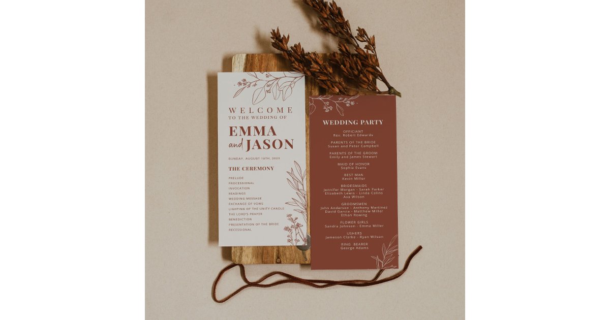 Wedding Program Boho Ceremony program Floral | Zazzle