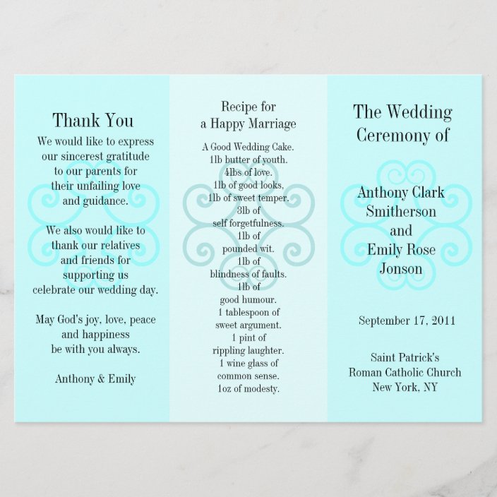 Wedding Program Brochure Blue Curl | Zazzle