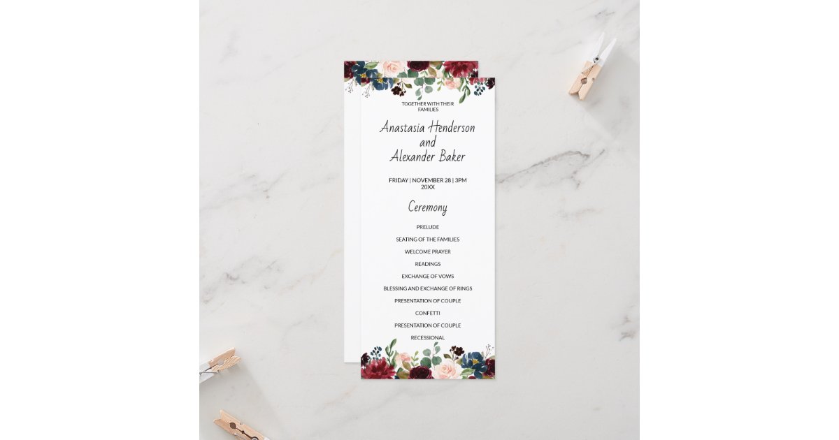 Wedding Program card. | Zazzle