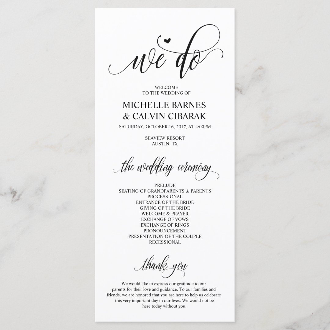 Wedding program card in modern design v3 | Zazzle