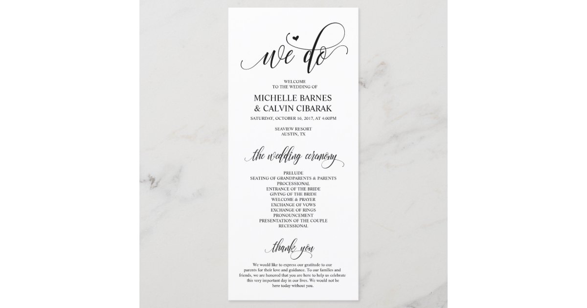 Wedding program card in modern design v3 | Zazzle