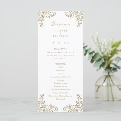 Wedding program elegant gold decorative scroll | Zazzle