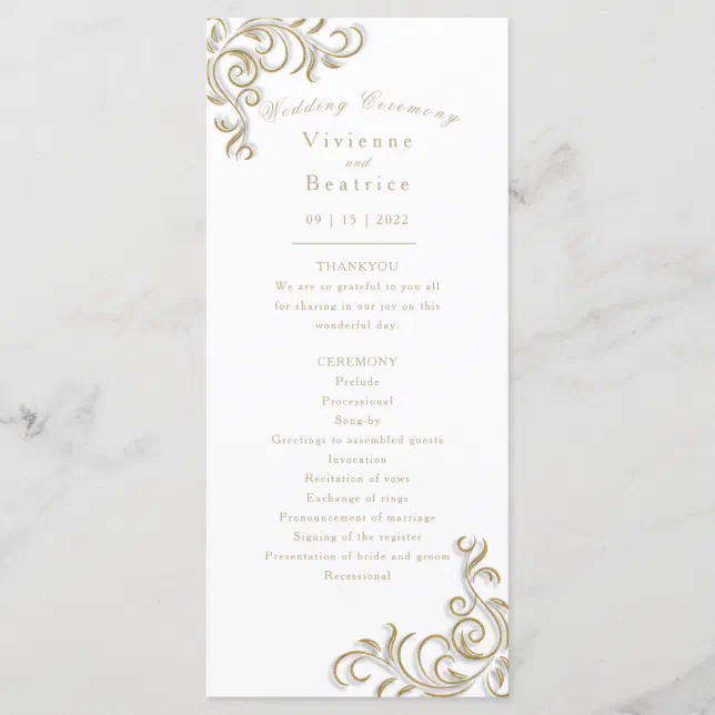Wedding program elegant gold scroll | Zazzle