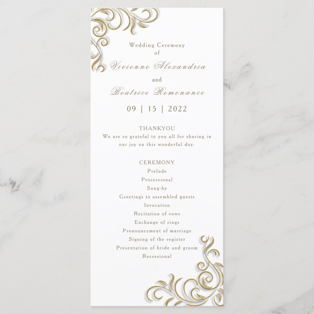 Wedding program elegant gold scroll border | Zazzle