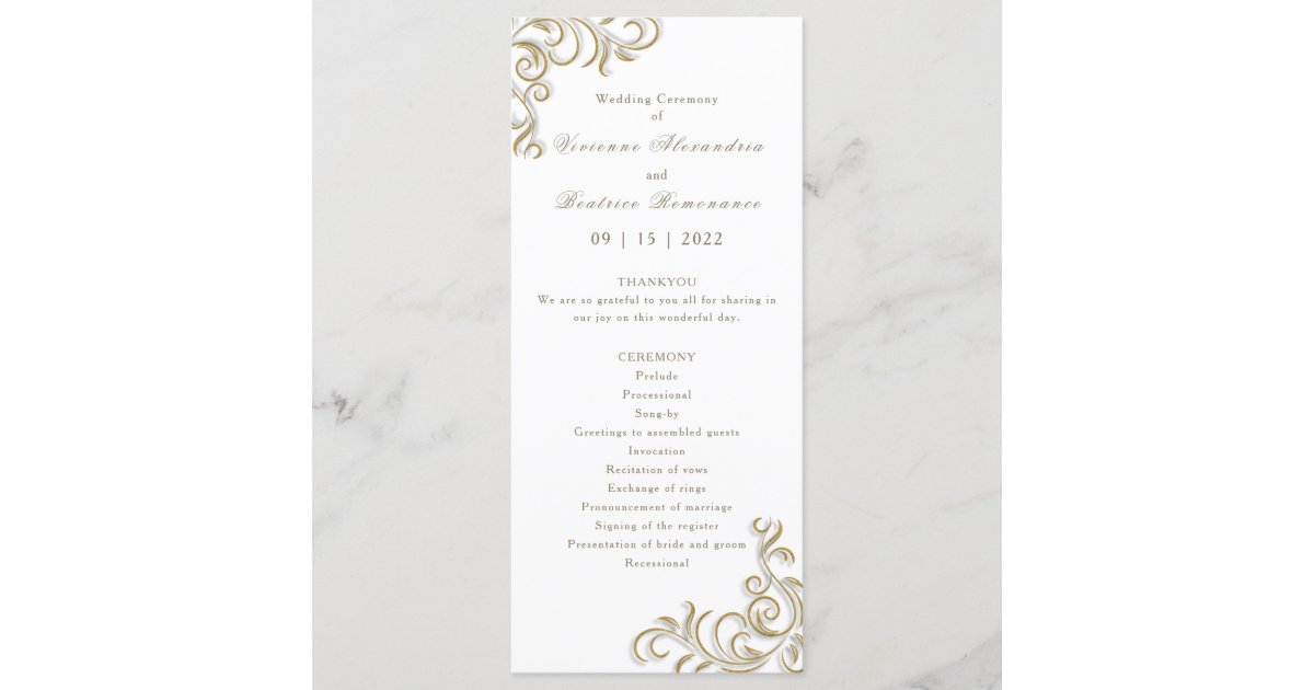 Wedding program elegant gold scroll border | Zazzle