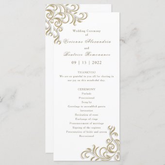 Wedding program elegant gold scroll border | Zazzle