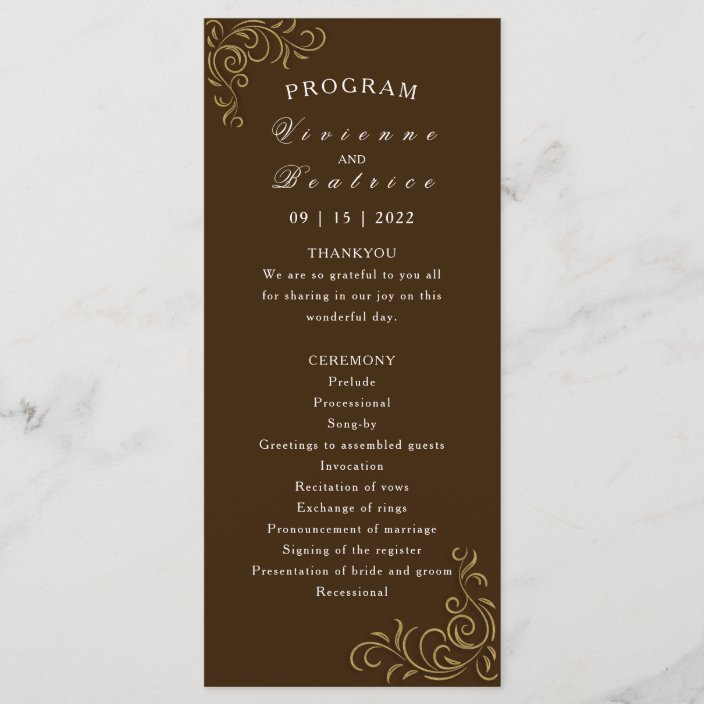 Wedding program elegant rustic gold scroll | Zazzle.com