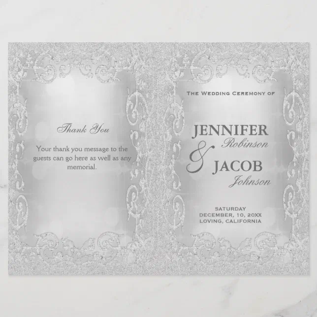 Wedding Program Elegant Silver Faux Glitter | Zazzle
