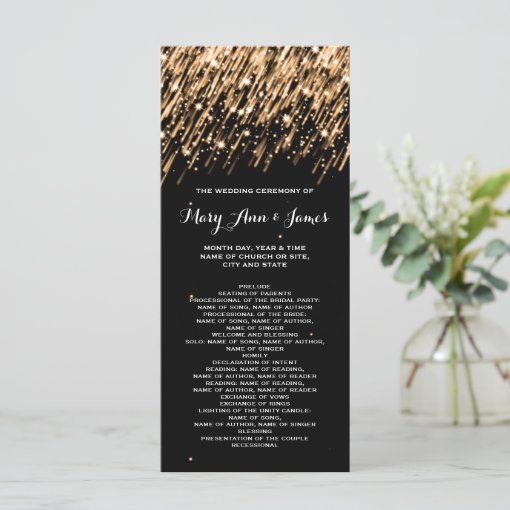 Wedding Program Falling Stars Gold | Zazzle