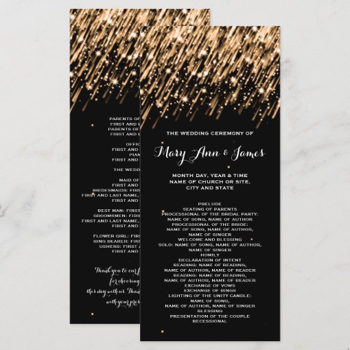 Wedding Program Falling Stars Gold | Zazzle