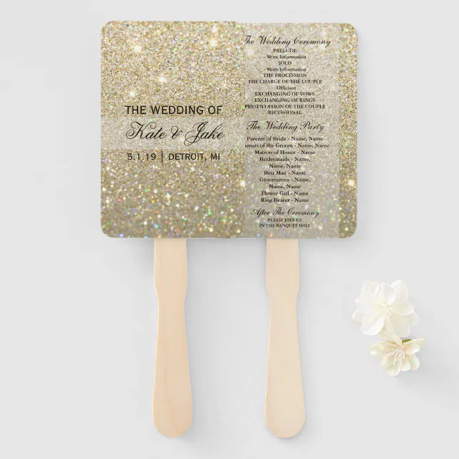 Wedding Program Fan - Gold Glitter Fab | Zazzle
