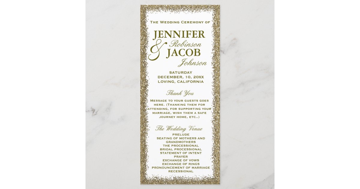 Wedding Program | Gold Glitter Border | Zazzle