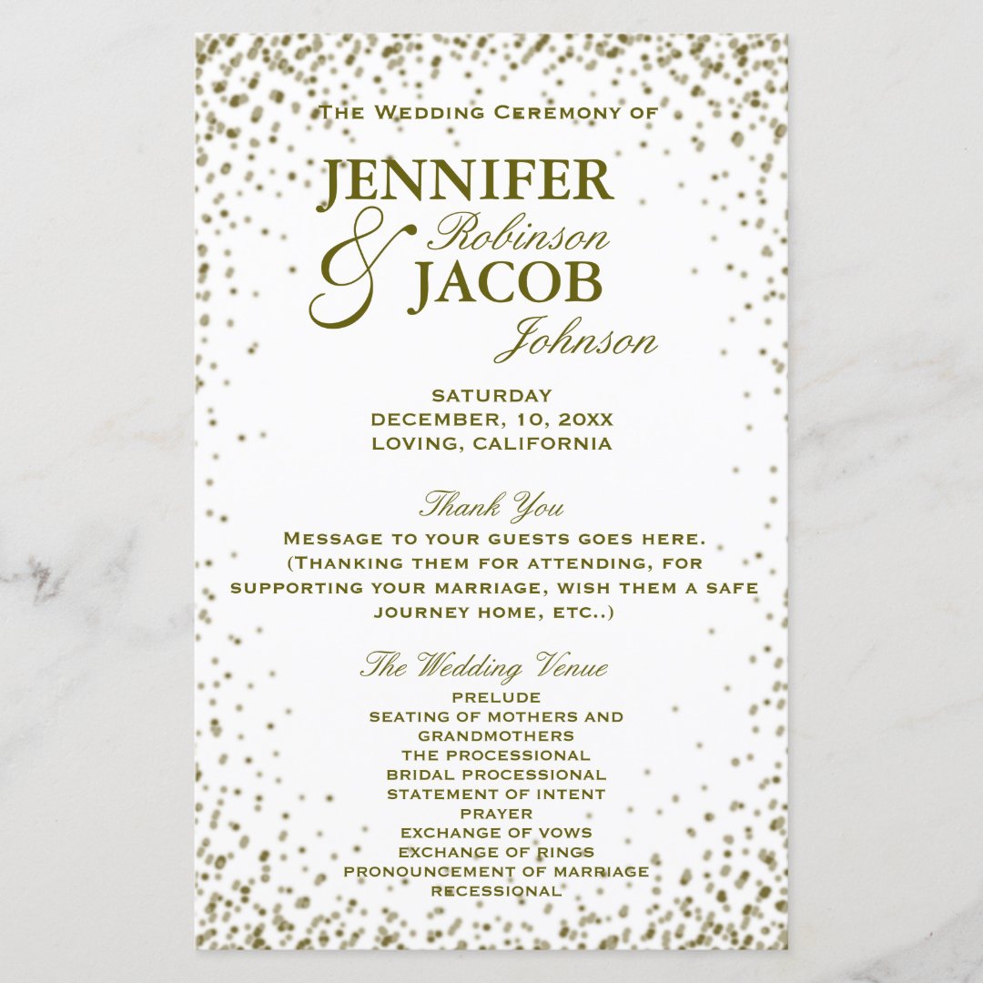 Wedding Program | Gold Glitter Confetti | Zazzle
