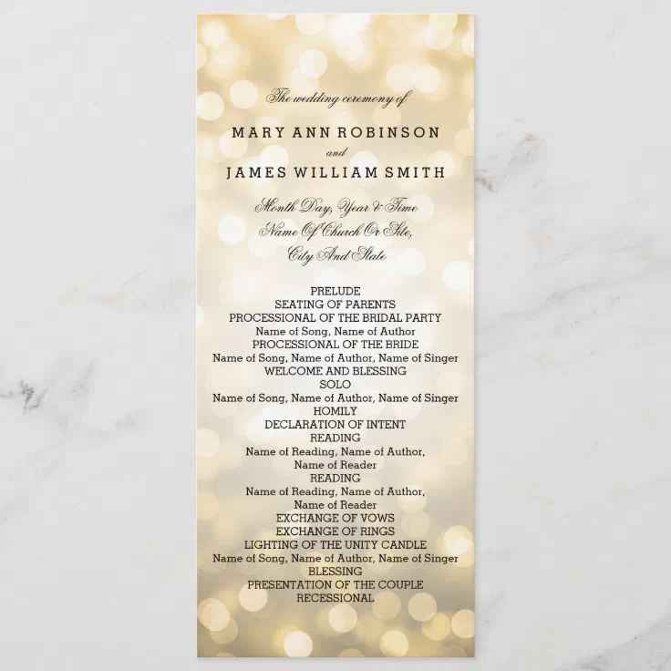Wedding Program Gold Glitter Lights | Zazzle