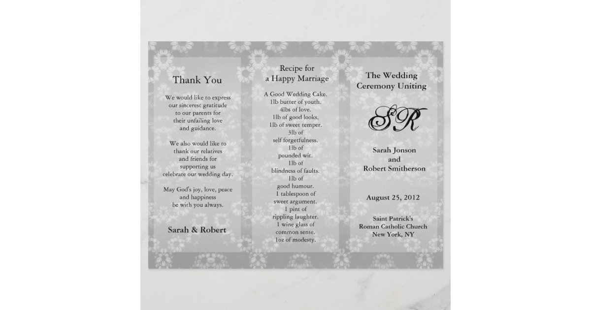 Wedding Program Gray Floral Flyer | Zazzle