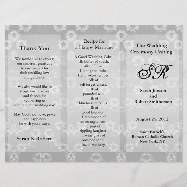 Wedding Program Gray Floral Flyer | Zazzle