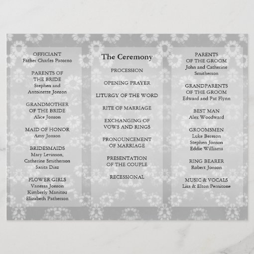 Wedding Program Gray Floral Flyer | Zazzle