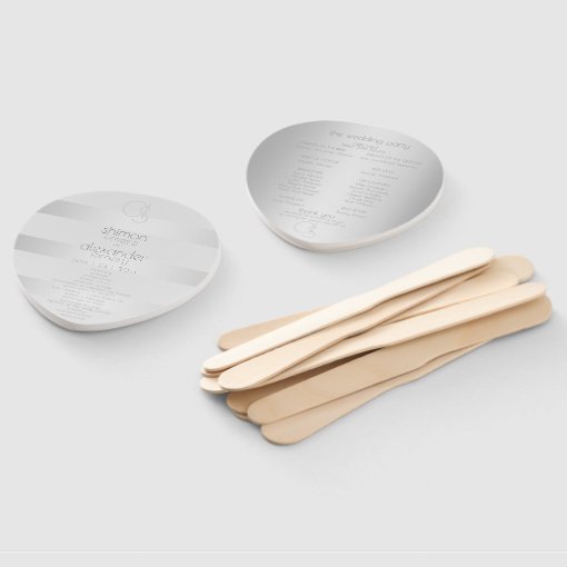 Wedding Program Luminous Silver Stripes Monogram Hand Fan | Zazzle
