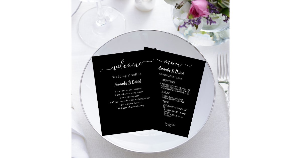 Wedding Program Menu black white | Zazzle