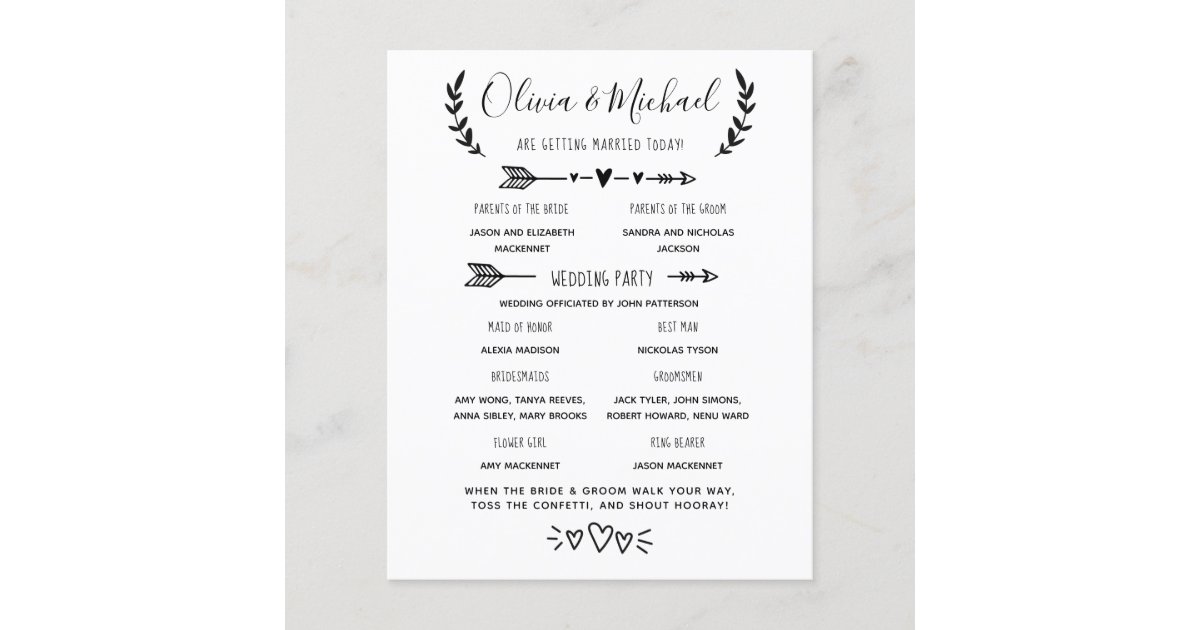 Wedding Program Order of Events | Zazzle
