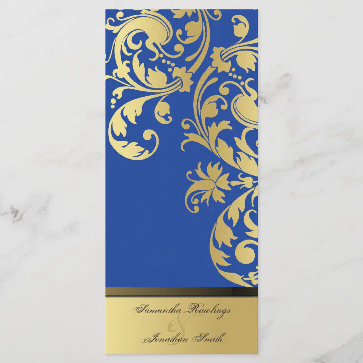 Wedding Program - Royal Blue & Gold Shimmer Floral | Zazzle