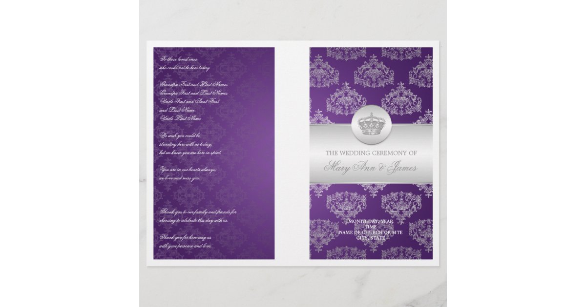 Wedding Program Royal Crown Purple | Zazzle