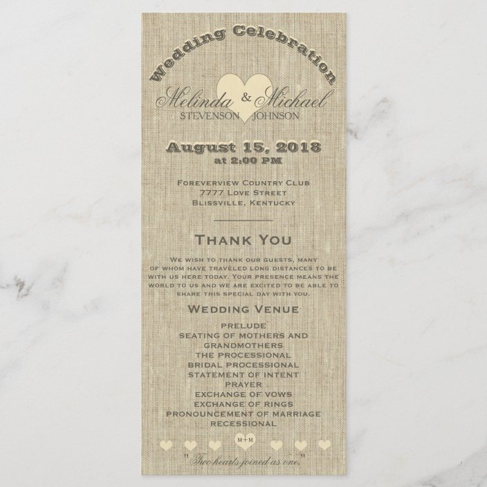 Wedding Program Rustic Linen | Zazzle.com