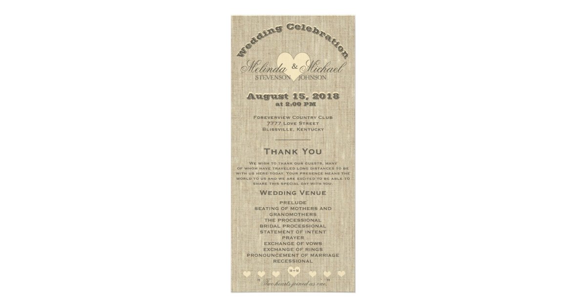 Wedding Program Rustic Linen | Zazzle.com
